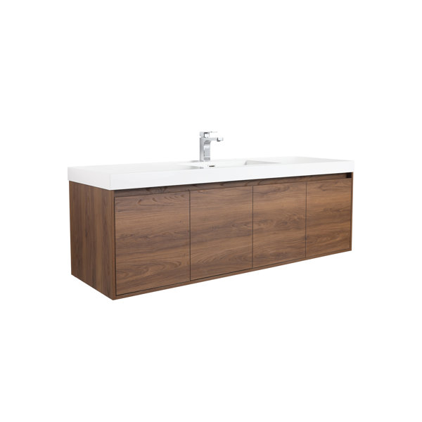 Blossom Bern 60'' All Wood Wall Mounted Single Bathroom Vanity with Sink, Floating Bathroom ...